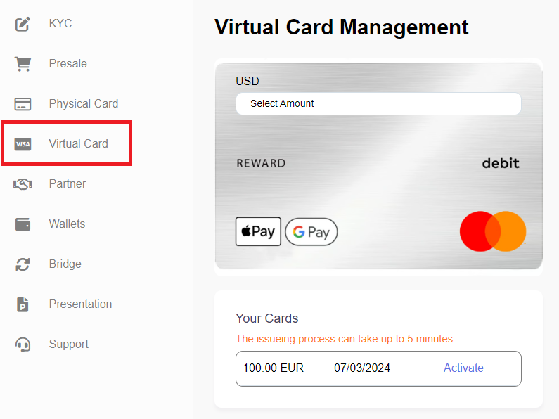How to issue your virtual non KYC card – Bridge Bit Card Blog
